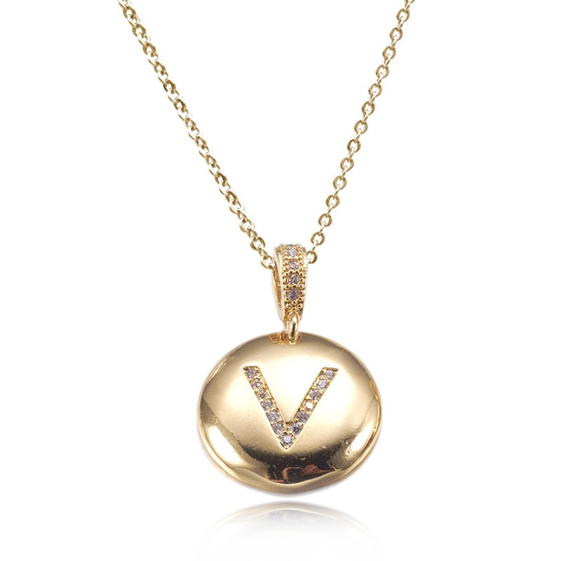 Personalized Letter 'V' Gold Plated with CZ Fine Jewelry Beads Pendant ...