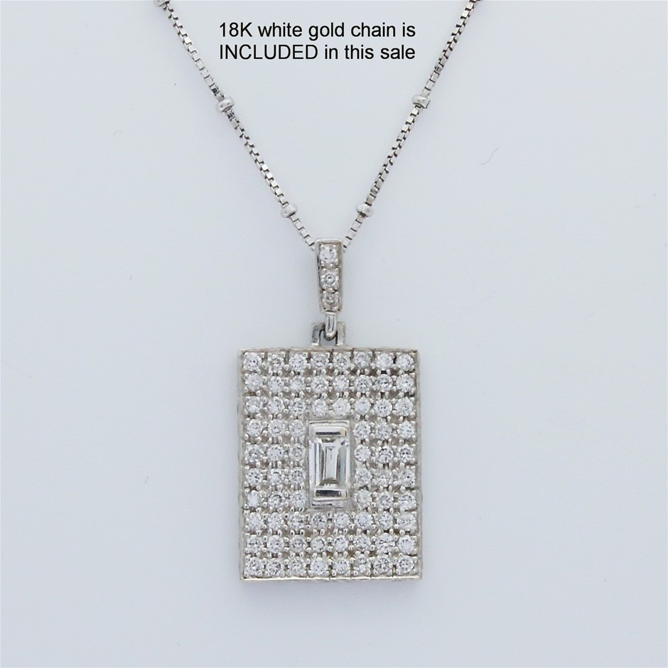 Platinum rectangular shaped diamond pendant with platinum 18ct white ...