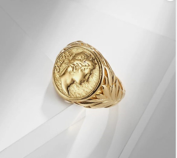 Julius Caesar Vintage Coin Head Ring, Roman Empire in yellow gold ...