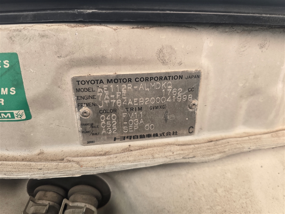 2000 Toyota Corolla Ascent Seca AE112R Manual Hatchback Auction (0001 ...