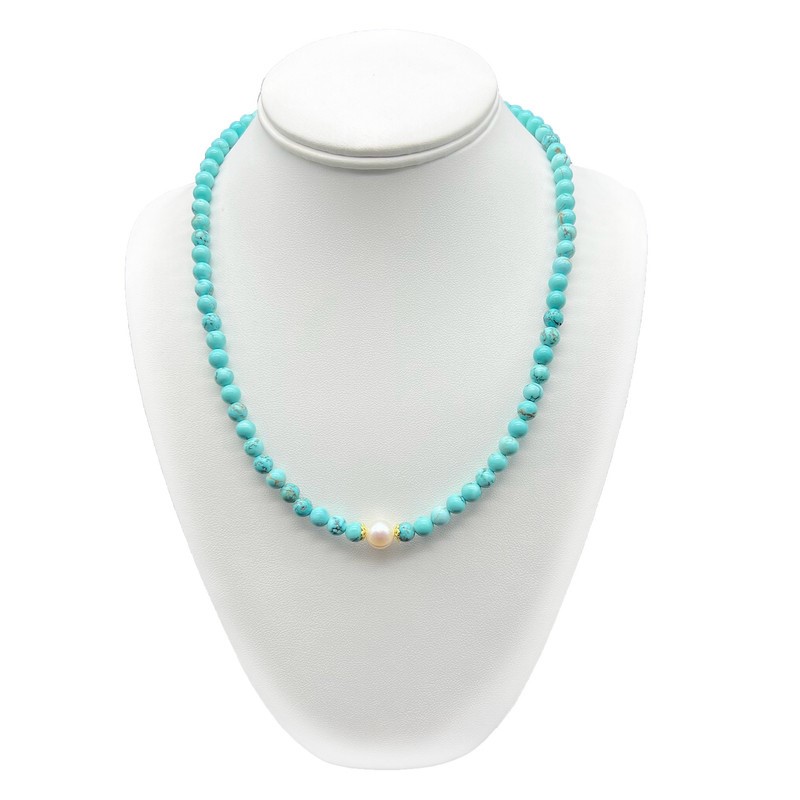 Natural 10mm White Freshwater Pearls with Turquoise Gemstone Necklace ...