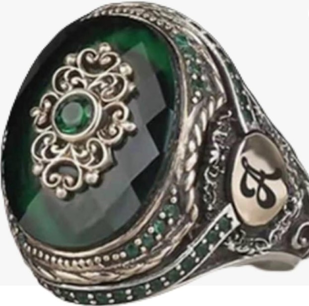 Silver Vintage Turkish Royal Ring For Men Women with Green Bevelled ...