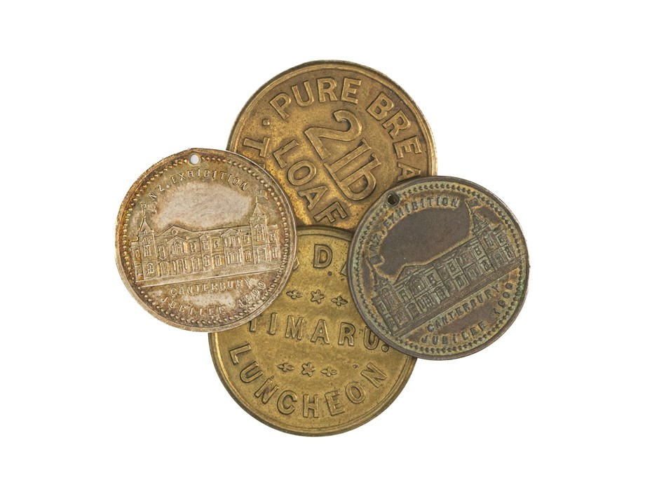 4 x NZ assorted medals/tokens incl. 2 x assorted Timaru bronze tokens ...