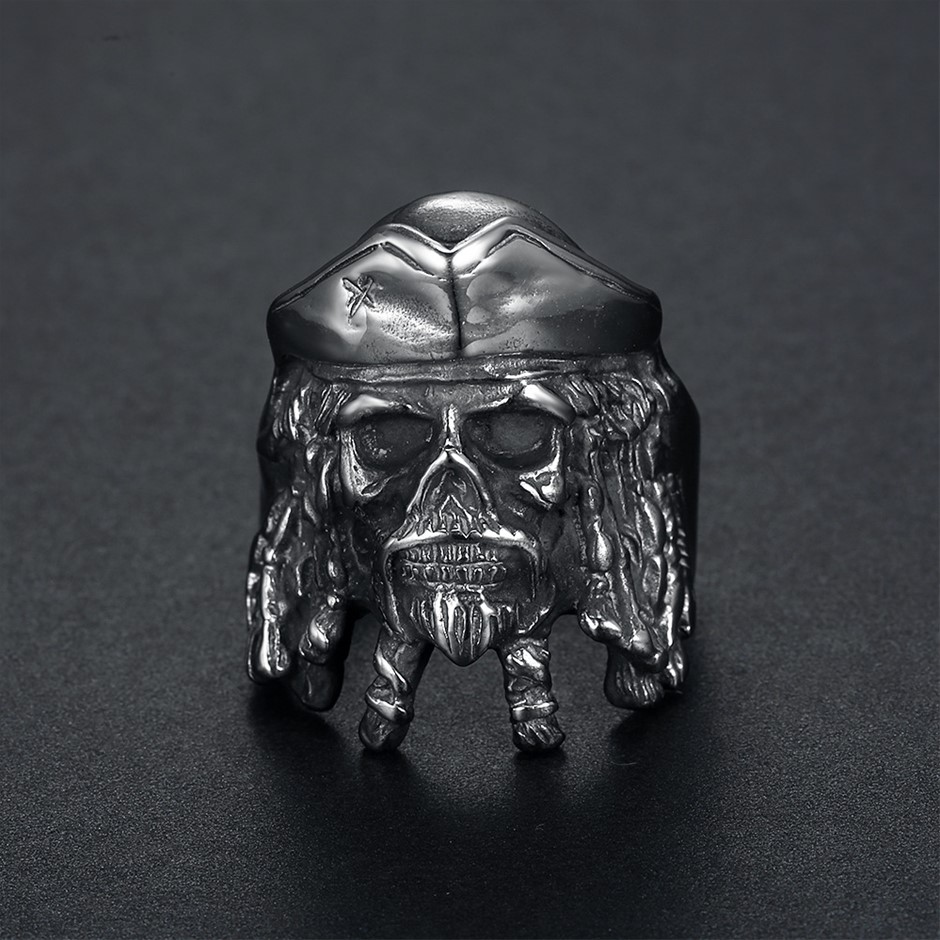18k White Triple Gold Plated Vintage Caribbean Jack Pirate Skull Ring ...