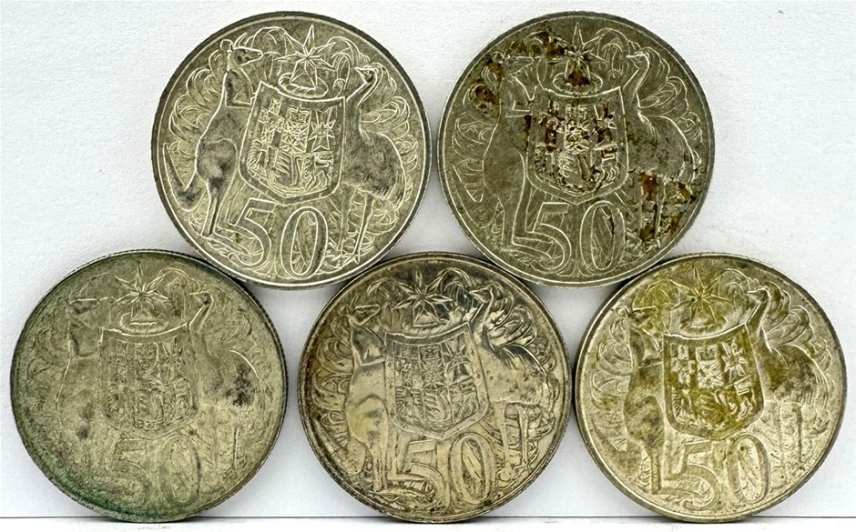 FIVE 1966 ROUND AUSTRALIAN 50C COINS (80% SILVER) Auction (0008-2563611 ...