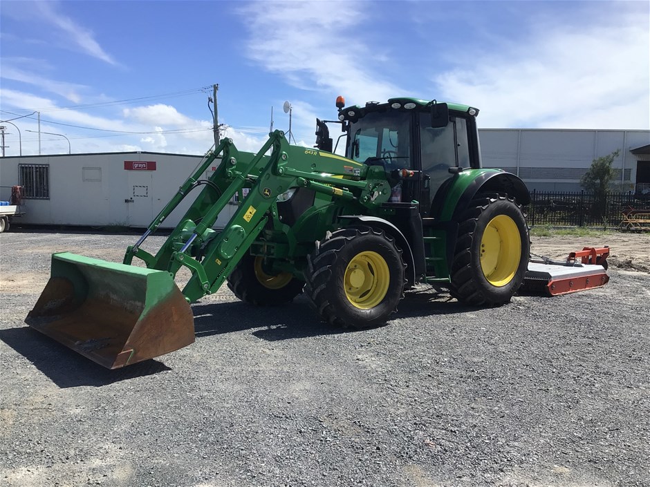 2021 John Deere Tractor 6125M Front End Loader/Slasher/Fork Tynes ...
