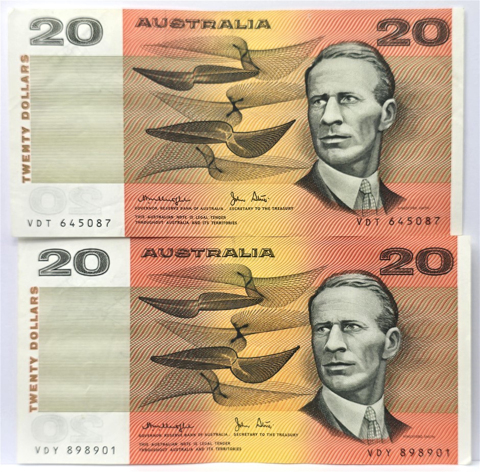 PAIR OF 1979 AUSTRALIAN $20 BANKNOTES (ALMOST UNCIRCULATED) Auction ...