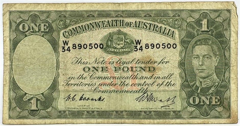 1949 COMMONWEALTH OF AUSTRALIA ONE POUND BANKNOTE (VERY FINE) Auction ...