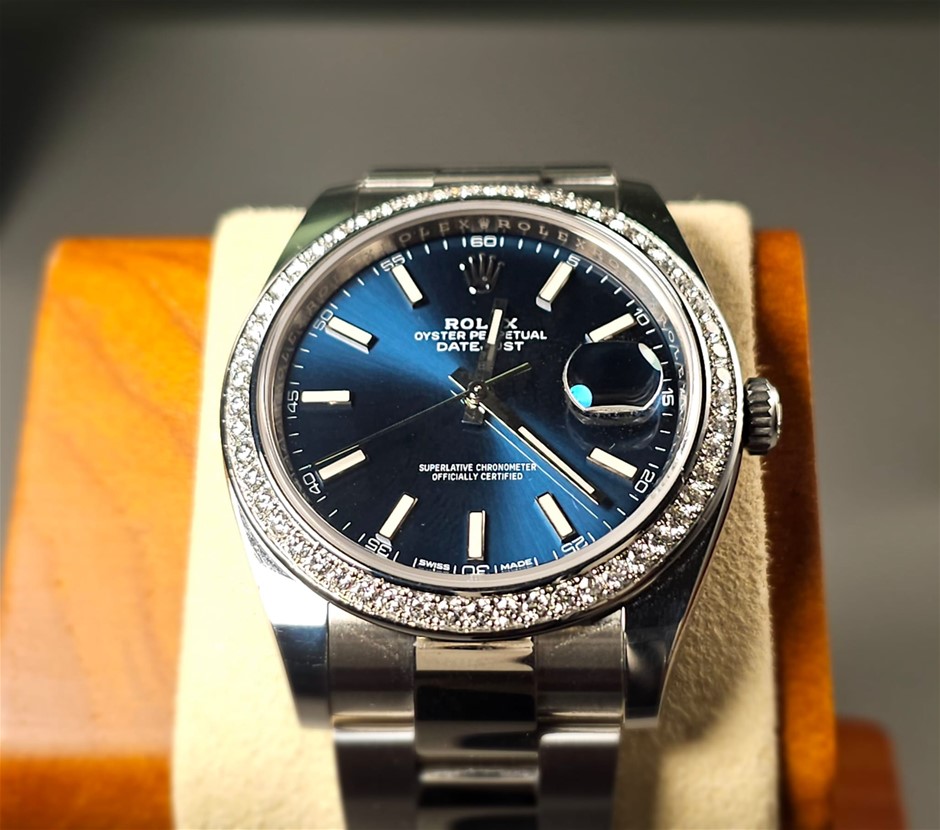 Rolex Datejust 41 Blue Dial Diamond Bezel Auction (0008-2563239 ...