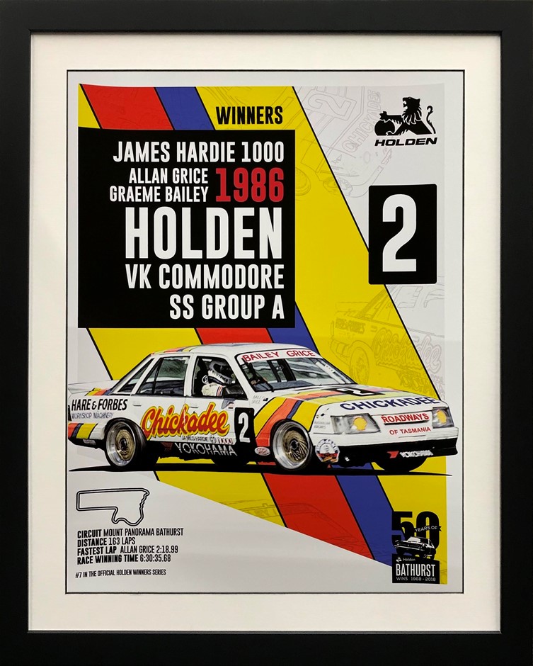 1986 BATHURST WINNER HOLDEN VK COMMODORE GRICE + BAILEY FRAMED AND ...