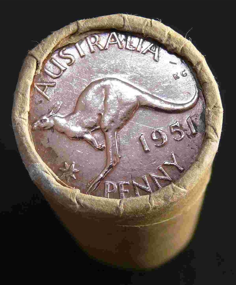 Roll of 1951 (KGVl) Australian Penny (50x Circulated Coins in a Roll ...