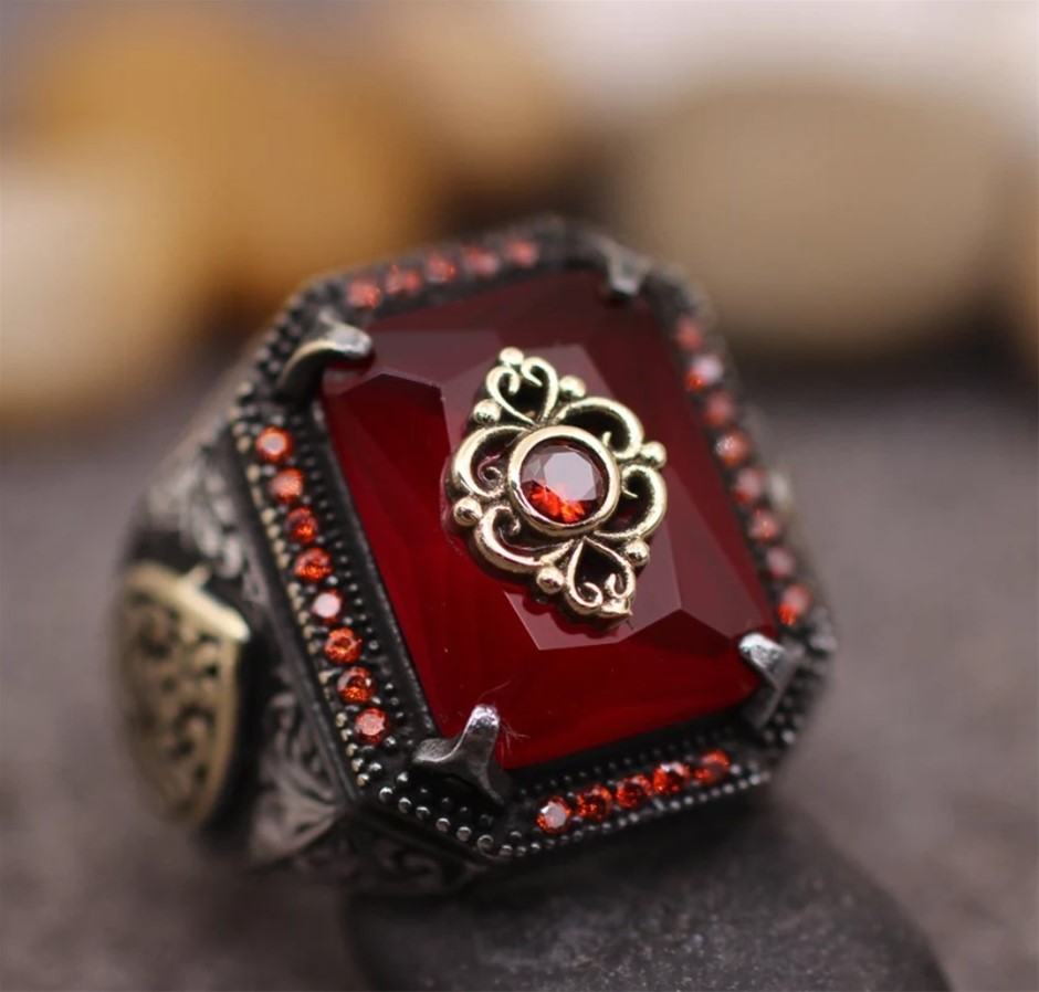 Turkish Royal Red Stone Mens Silver Ring, Auction (0025-2563713 ...