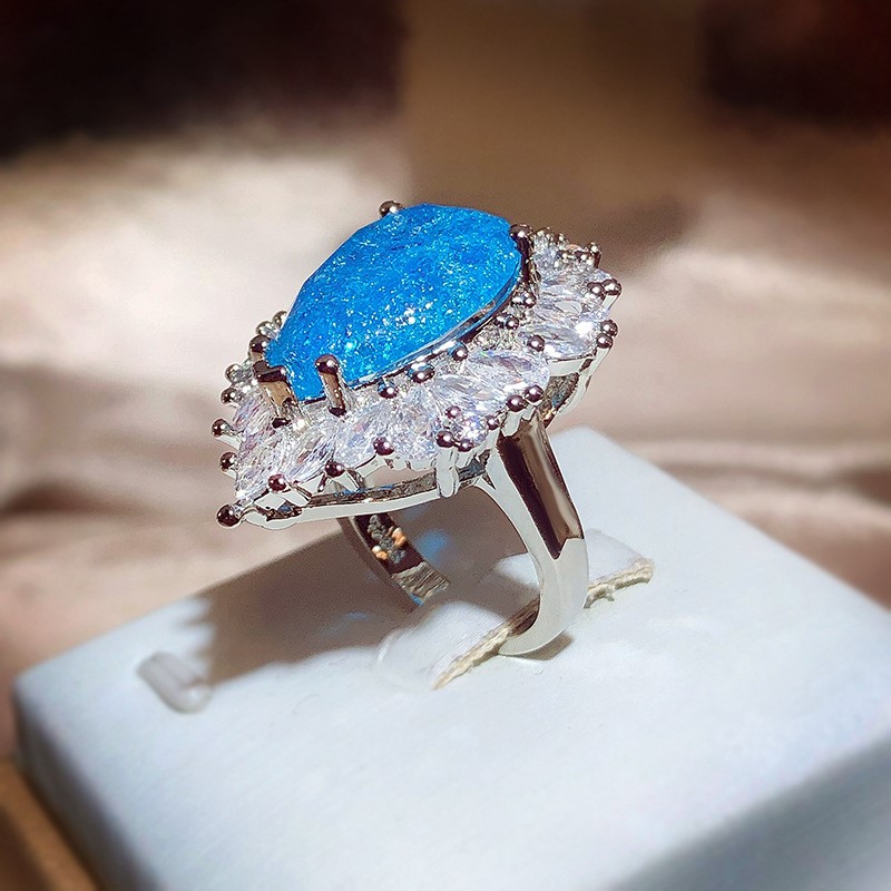 Elegant 18K Triple White Gold plated Lab Simulated Sapphire Resizable ...