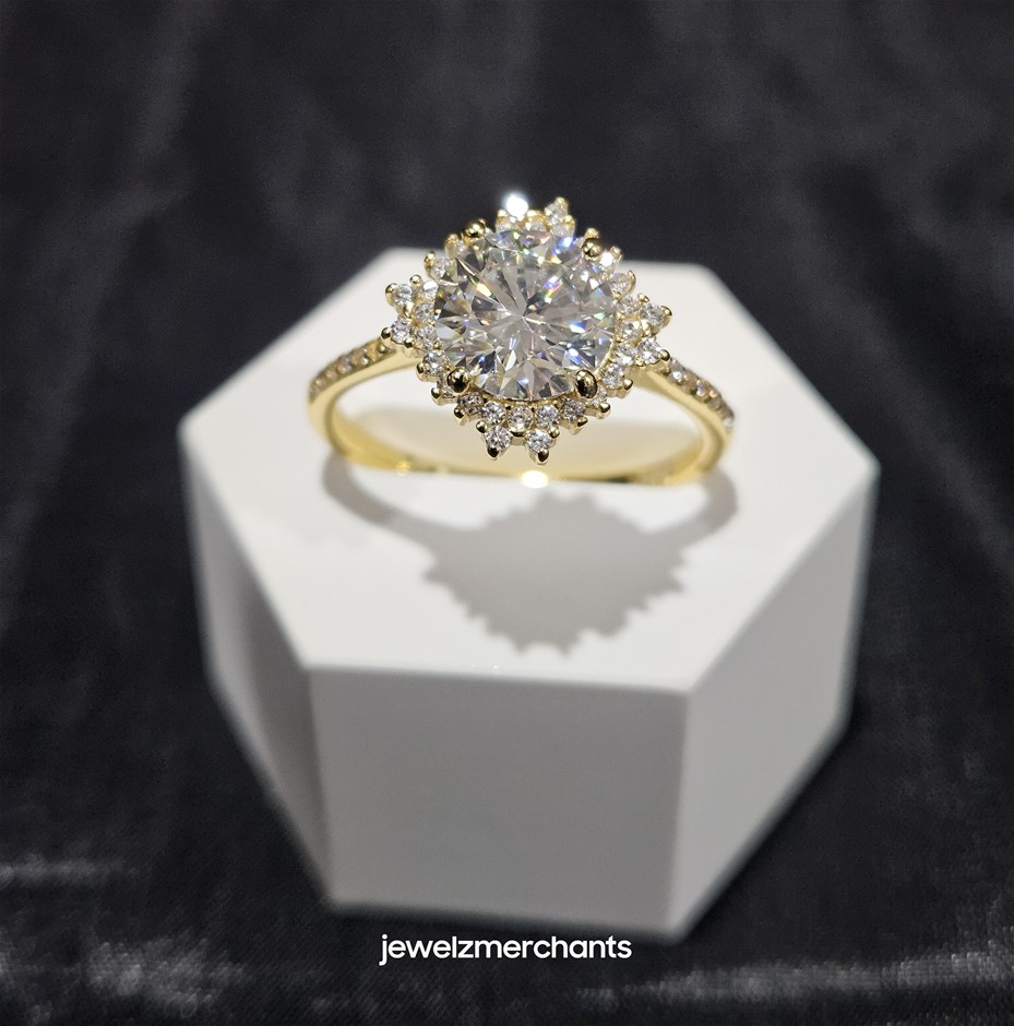 2.0CT 18K Yellow Gold Vermeil Brilliant Cut Moissanite Ring (S925) -7US Auction (0008-2563969 ...