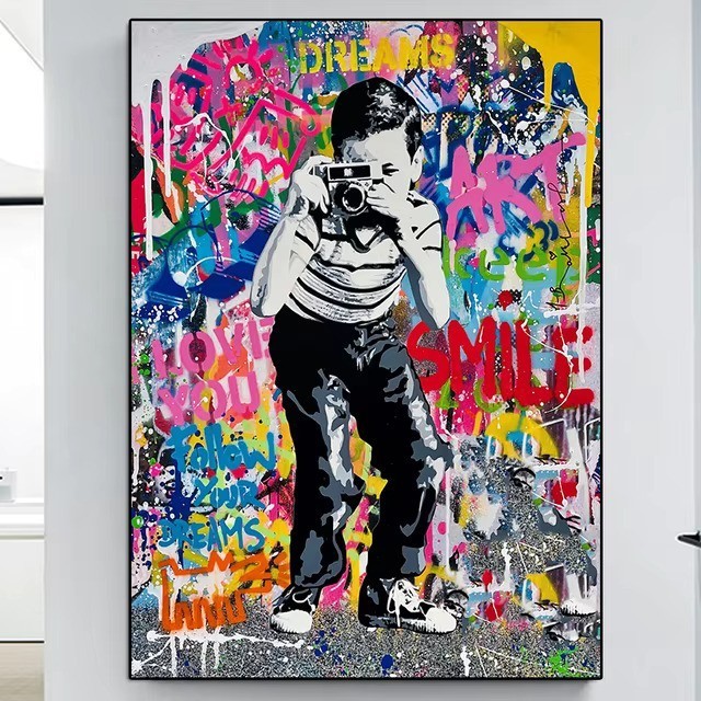 BANKSY (after) STREET ART BOY CANVAS PRINT Auction (0031-2564206) | Grays Australia