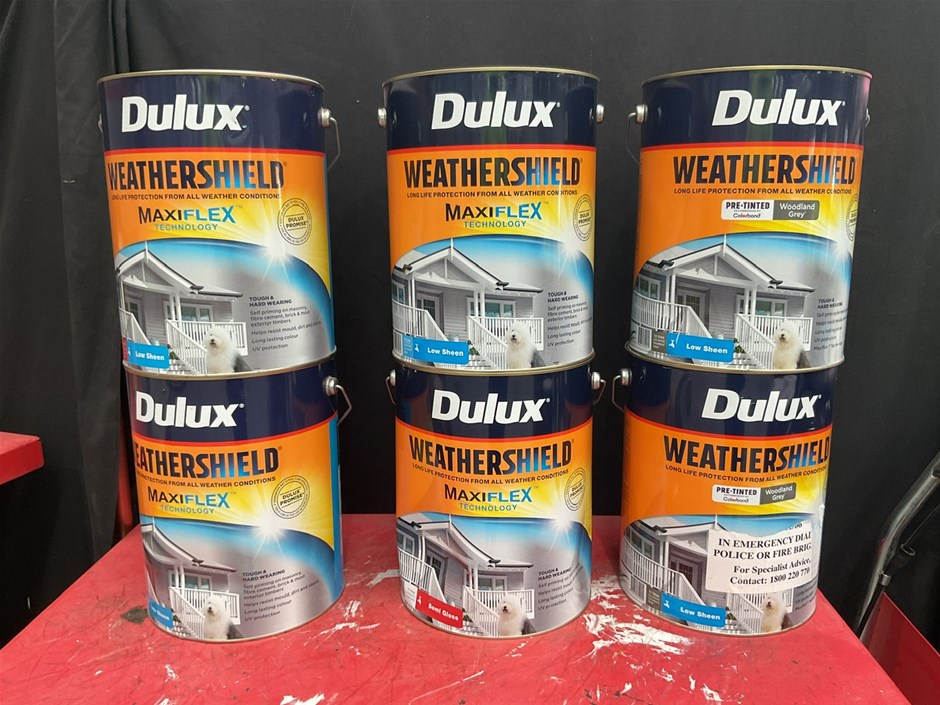 6 x Assorted 10 Litre Tins of Dulux Weathershield Paint Auction (0033 ...