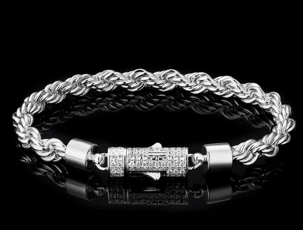 18K Triple White Gold Plated Rope Bracelet Stamped (18K)-20Cm-Quality ...