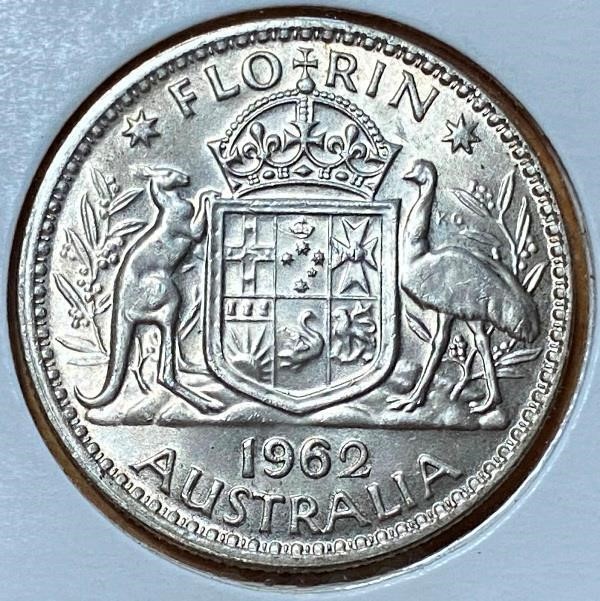 1962 Australian Florin Qeii. Lovely Old Attractive Coin..2Nd Last Issue ...