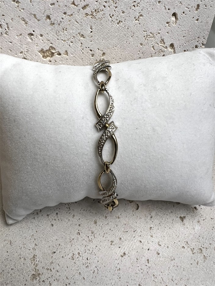 Solid 9k Gold Chip Diamond Twist Two Tone Bracelet Auction (0009 ...