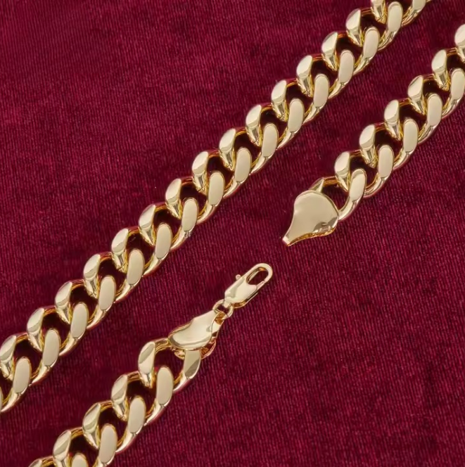 18K Yellow Gold-Filled 10mm 26 Inches Cuban (Stamped 750 &Italy ...