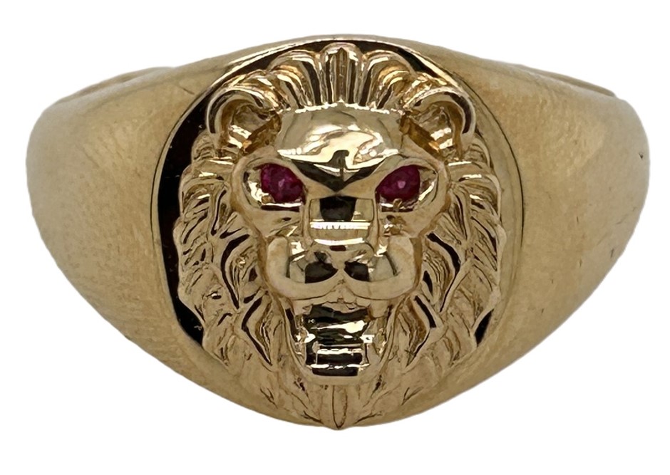 9ct Yellow Gold Ruby Lion Head Ring Auction (0039-2565738) | Grays ...