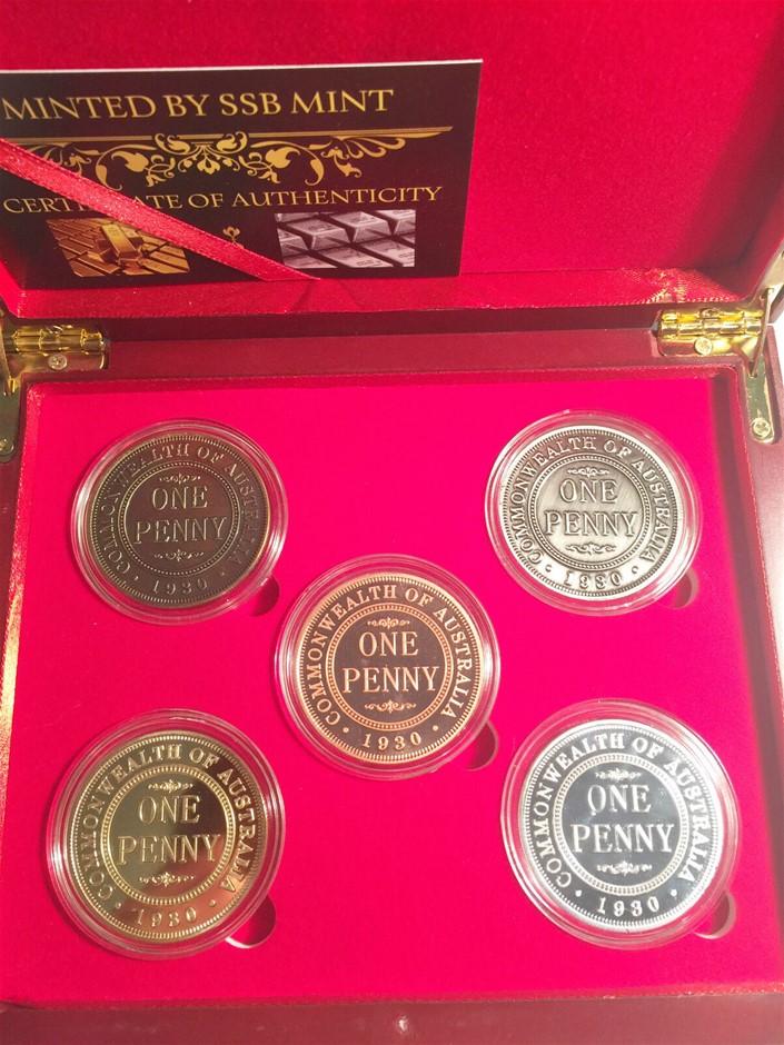 2015 Boxed Set of 5 x 1 oz 85 year Anniversary of the 1930 penny coins ...
