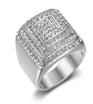 Italian design triple white gold plate ring with simulated diamonds in ...