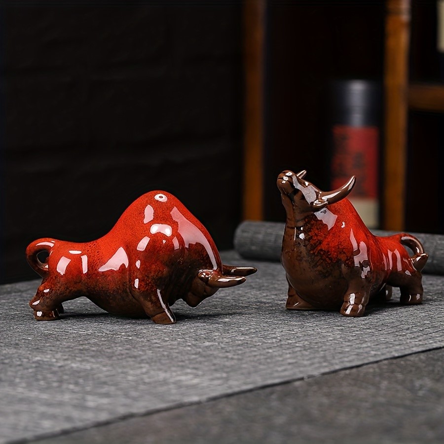 PAIR Red High Gloss Ceramic Minature Bull Statue's. Auction (0022 ...