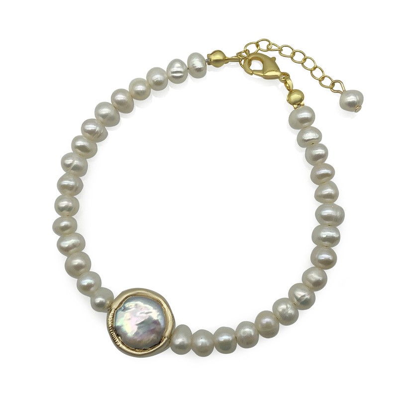 Elegant White 4-5mm Potato Shape Pearl with Real 18k Gold Plated ...