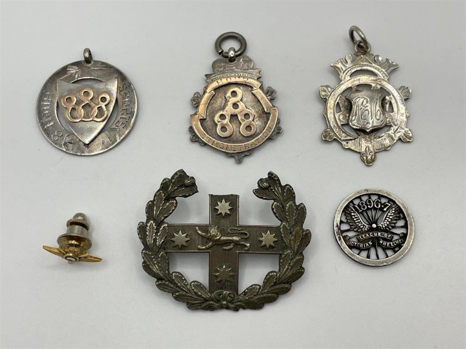 Collection of 6 x 9Ct Gold, Stg Silver & Stg Silver w/gold Medals ...