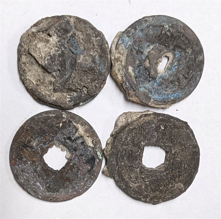 Coin collection of four 900 year old Chinese China SHIPWRECK Coins ...