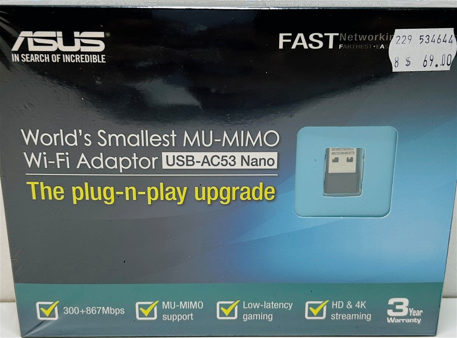 ASUS Worlds Smallest MU-MIMO WIFI Adapter USB-SC53 NANO Auction (0007 ...