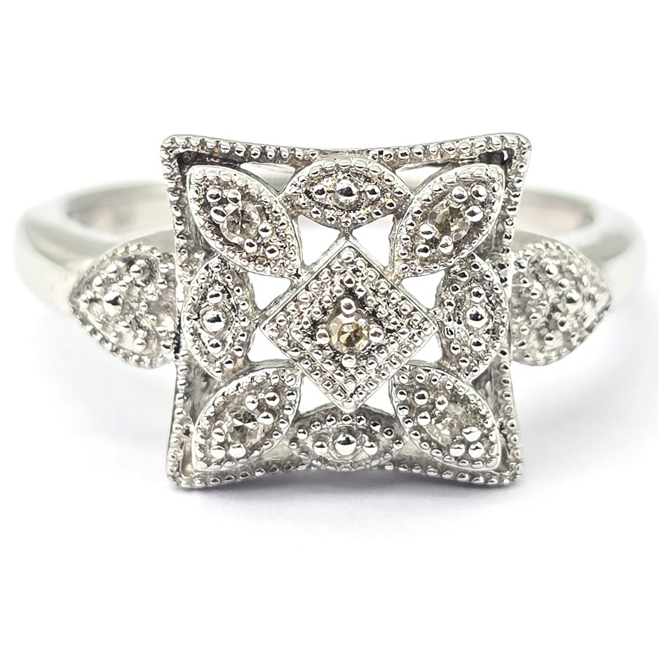 9CT WHITE GOLD & DIAMOND RING WITH $3K VALUATION Auction (0003-2573527 ...