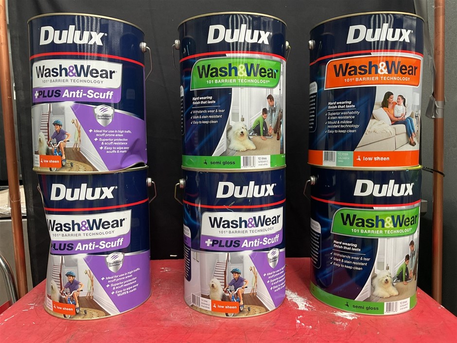 6 x 10L Assorted Tins of DULUX Wash and Wear Paint Auction (0013 ...