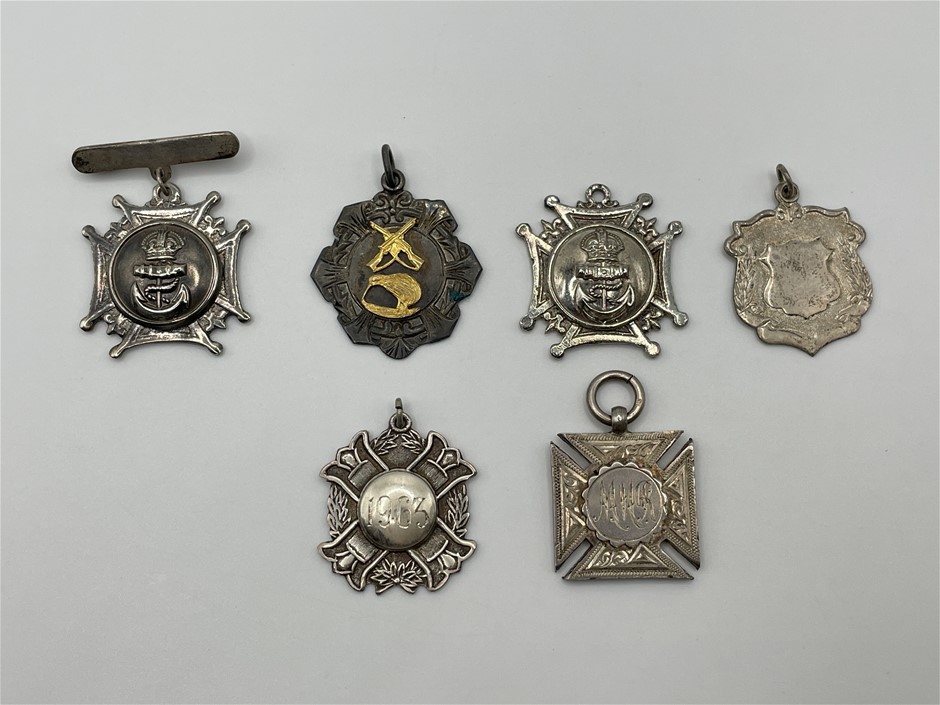 6 x NZ Rifle Club fob medals incl. R.NZN.R.A., M.M.R., etc. C:1910,1963 ...