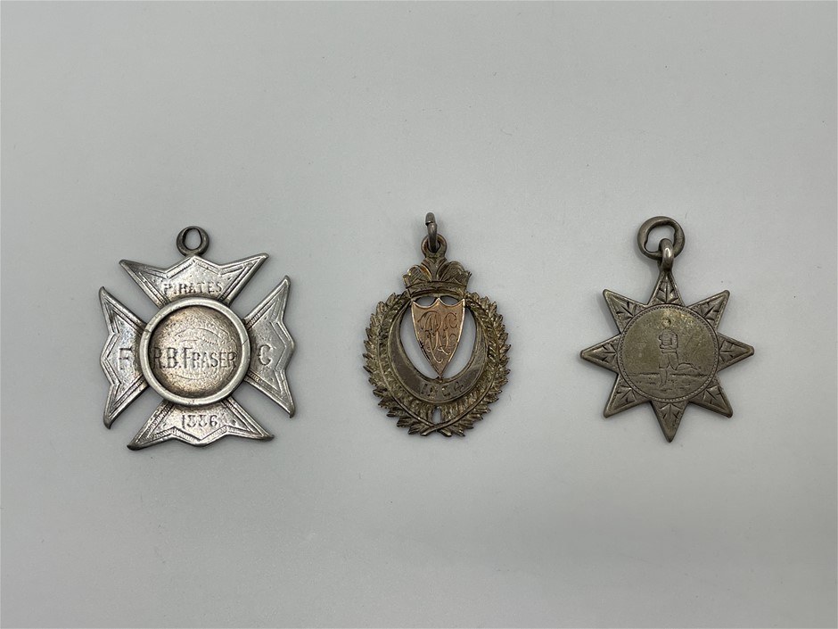 3x NZ FootbAll Club Fob/Medals; R.BFraser, J.Harvey, J.Cook C:1886 ...