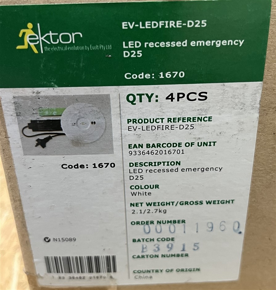 Ektor EV-LEDFIRE-D25 LED recessed emergency light D25 Qty x4 Auction ...