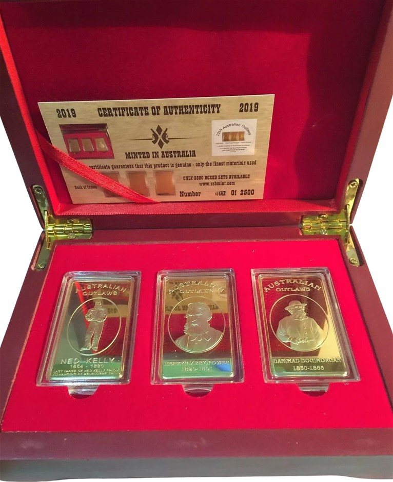2019 Australian Outlaws 3 x 1 oz Ingots 999 24k Gold Plated D/Box LTD ...