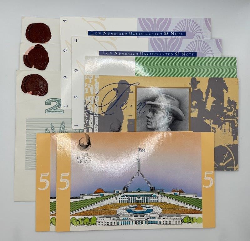 7 x Asstd Paper & Polymer Banknotes Packs w/ Asstd Prefix Auction (0174 ...