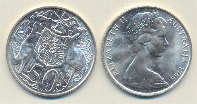 Australia: 1966 Round 50c Silver Coin B/UNC Nice! Auction (0022-2569854 ...