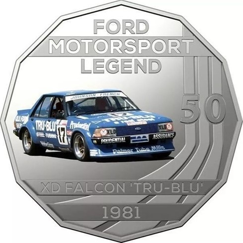 AUSTRALIAN: 2018 50 CENT FORD 1981 XD FALCON TRU-BLU COLOURED COIN ON ...