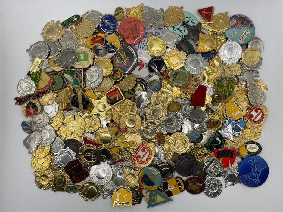 216 x Asstd NZ Marching badges & fob medals in Nth. Island. Cir 1980 ...