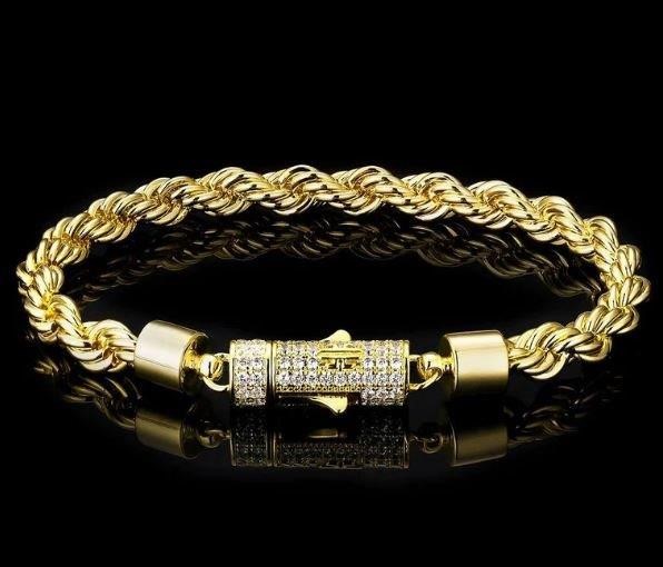 Italy 18K Triple Yellow Gold Plated Bracelet (18KGP/Italy)Stamped-22cm ...
