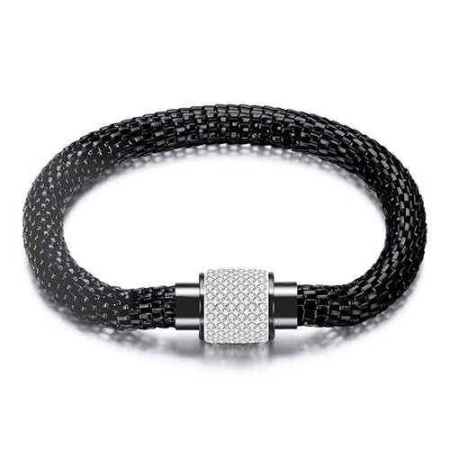 Simulated Diamond Black Stainless Steel Snake Chain Bracelet Auction ...
