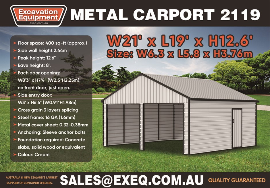 2025 21ft x 19ft Garage / Carport (Unused) Auction (0011-3035455) | Grays Australia