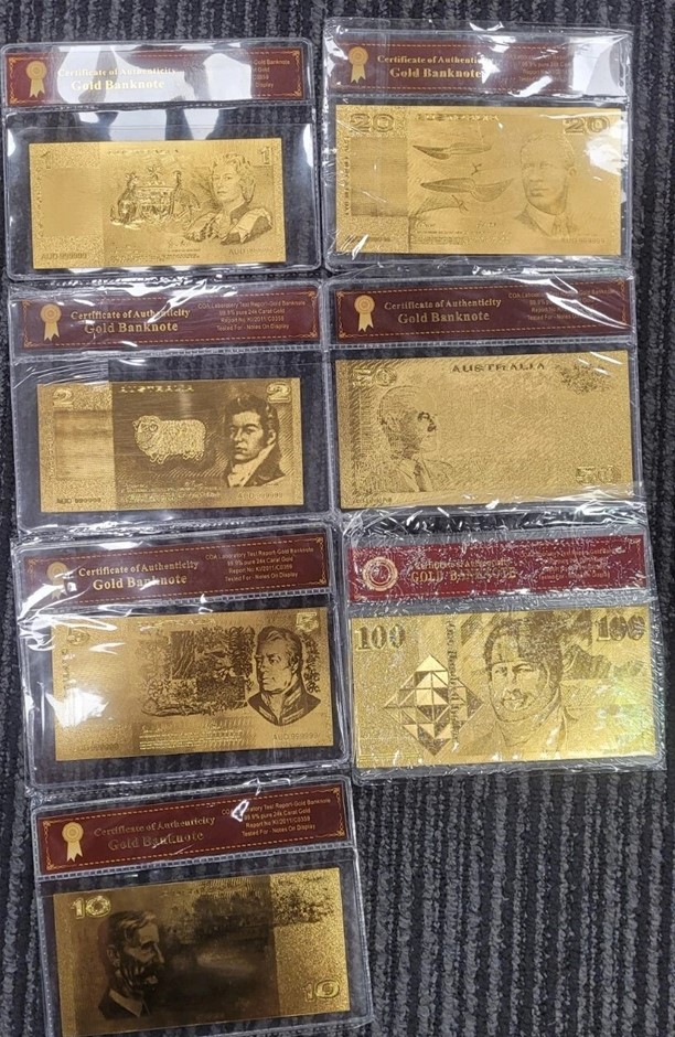 Australian Gold Foil Banknote Set 7 Pce Set OLD PAPER DESIGN -Gold ...