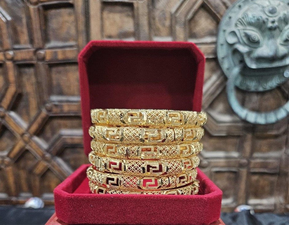6pcs x 24K Triple Yellow Gold Plated Bangles Design Versace with stamp ...