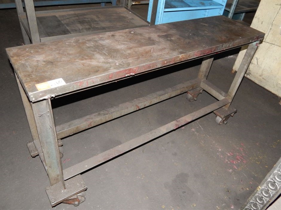 Mobile fitter bench, heavy duty angle iron frame with 30mm thick plate ...